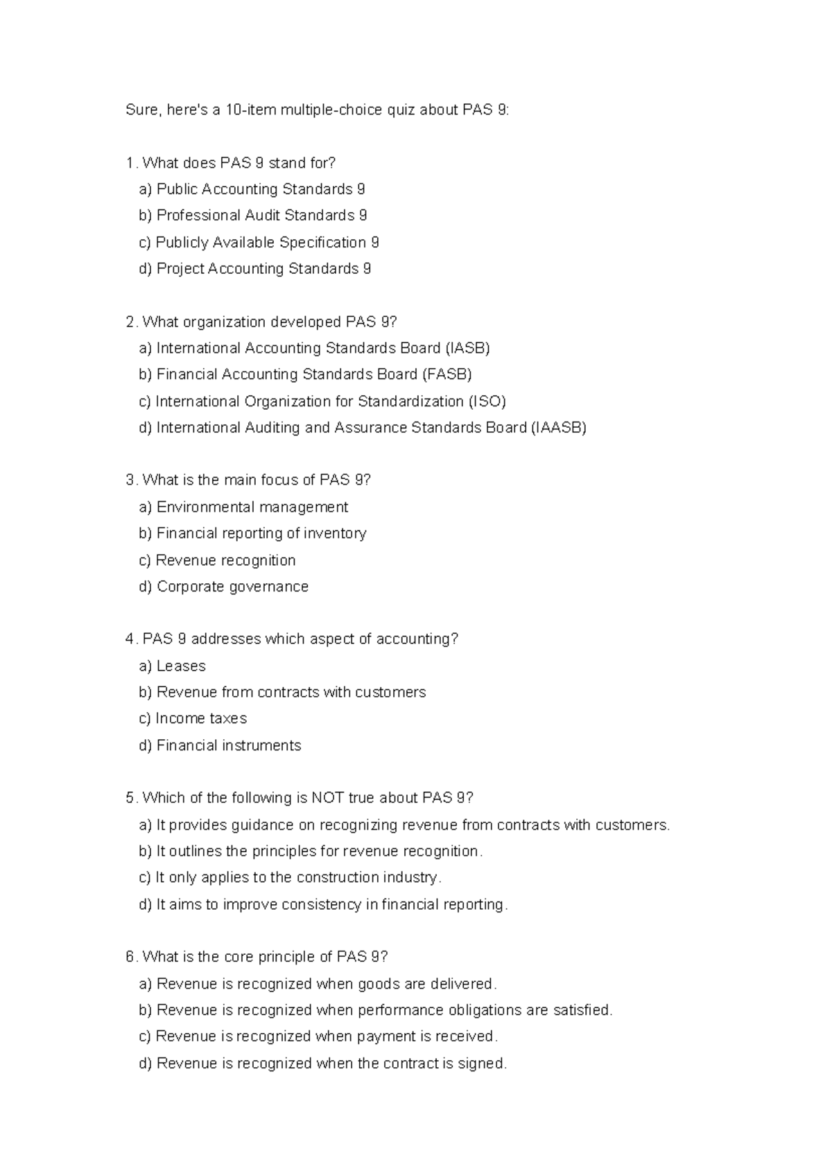 PAS 9 Quiz: Key Concepts and Questions - Studocu