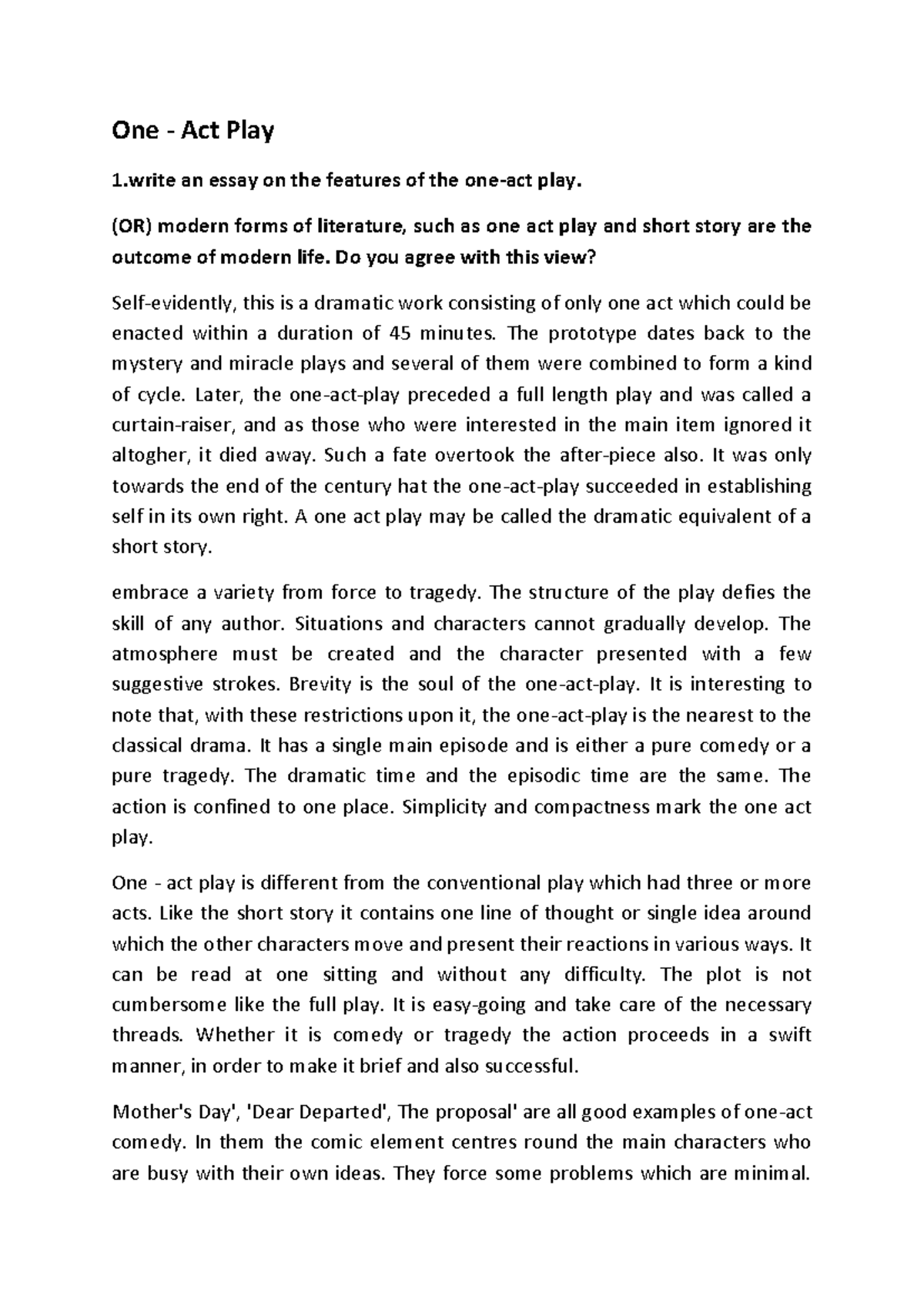 One - Act Play - One - Act Play - One - Act Play 1 an essay on the ...
