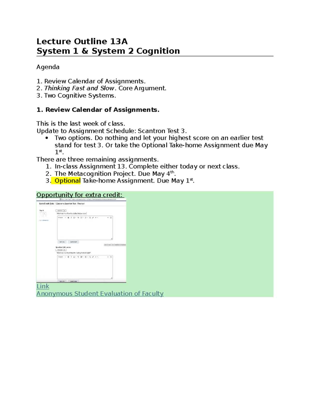 Lecture Outline 13A: Key Insights on System 1 & System 2 Cognition ...