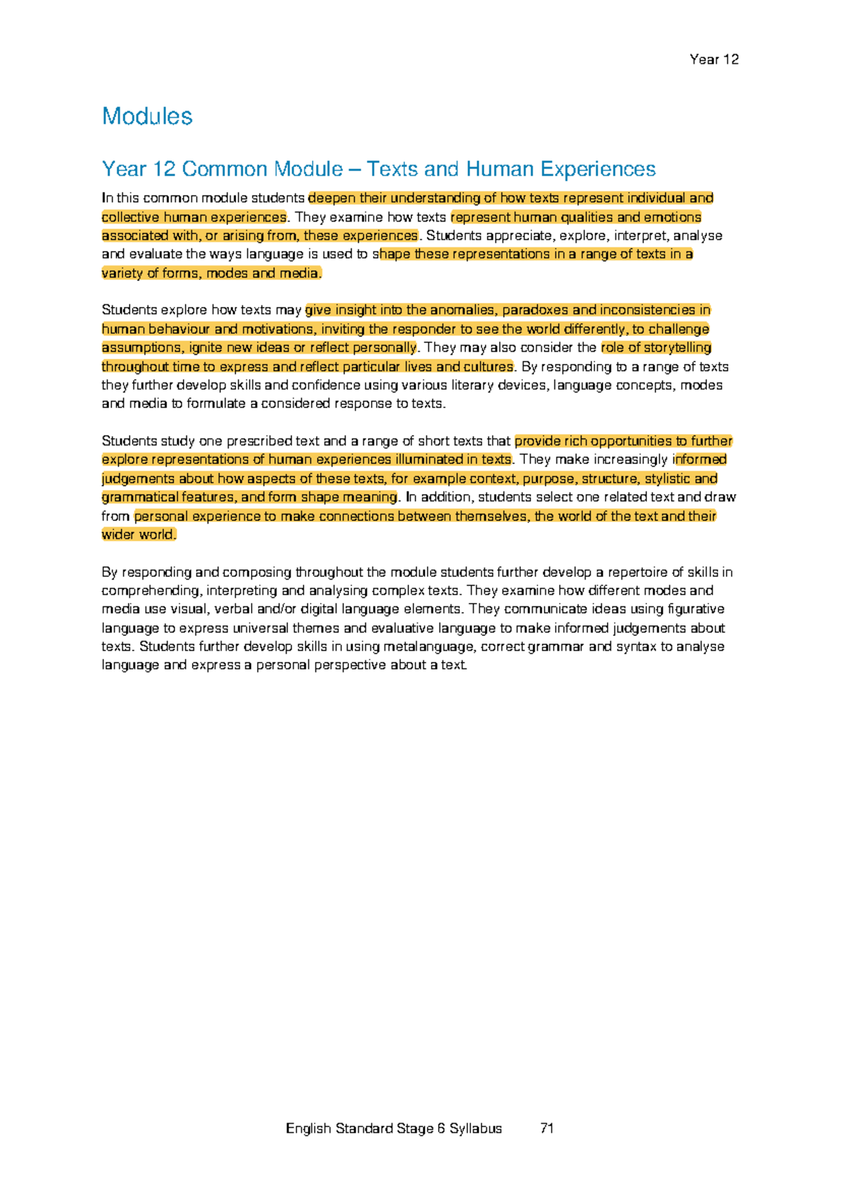 English Standard Stage 6 Syllabus 2018 - Modules Year 12 Common Module ...