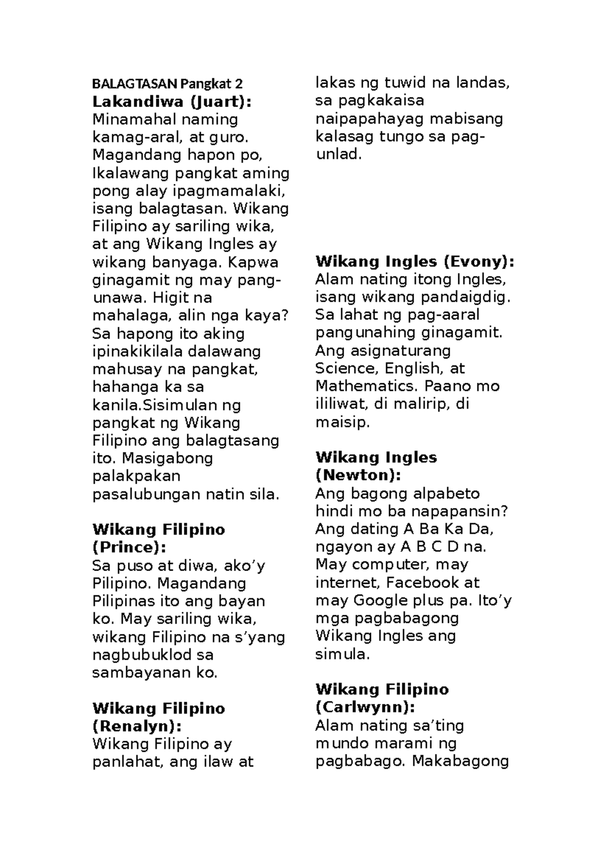 Balagtasan Group 2 - filipino - BALAGTASAN Pangkat 2 Lakandiwa (Juart ...