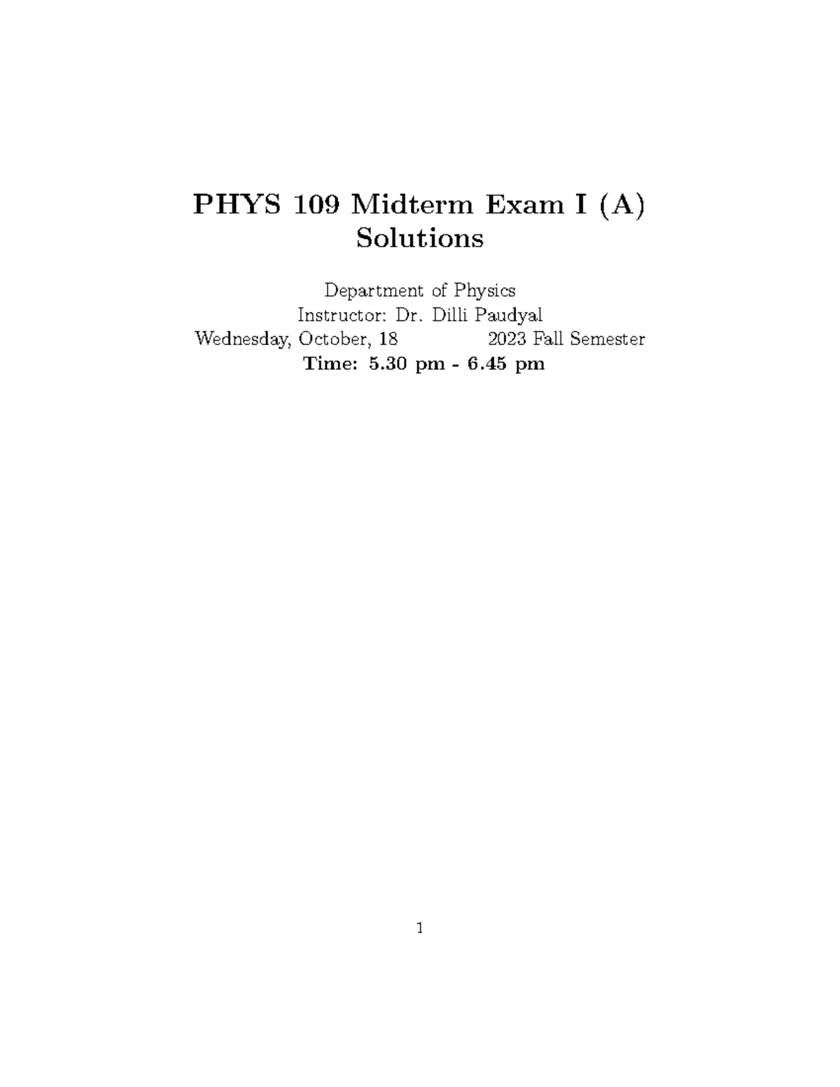 PHYS 109 Midterm Exam I Solutions Set A, Fall 2023 - Studocu