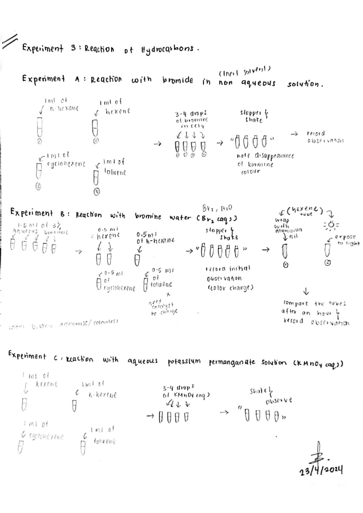Experiment 3: Hydrocarbon Reactions Summary JOTTER - Studocu
