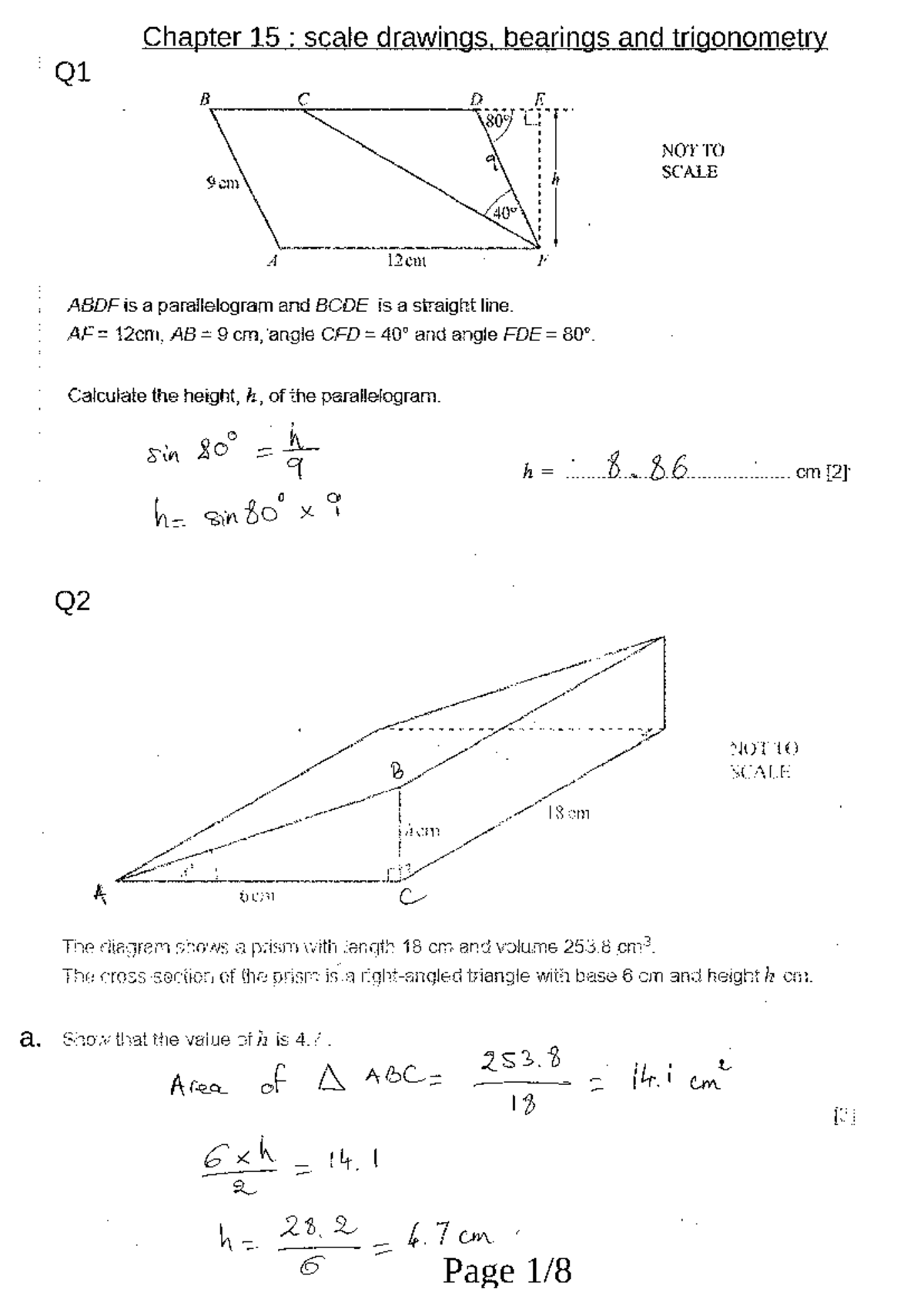 Chapter 15: Scale Drawings, Bearings & Trig Practice 1 Solutions Part 1 ...