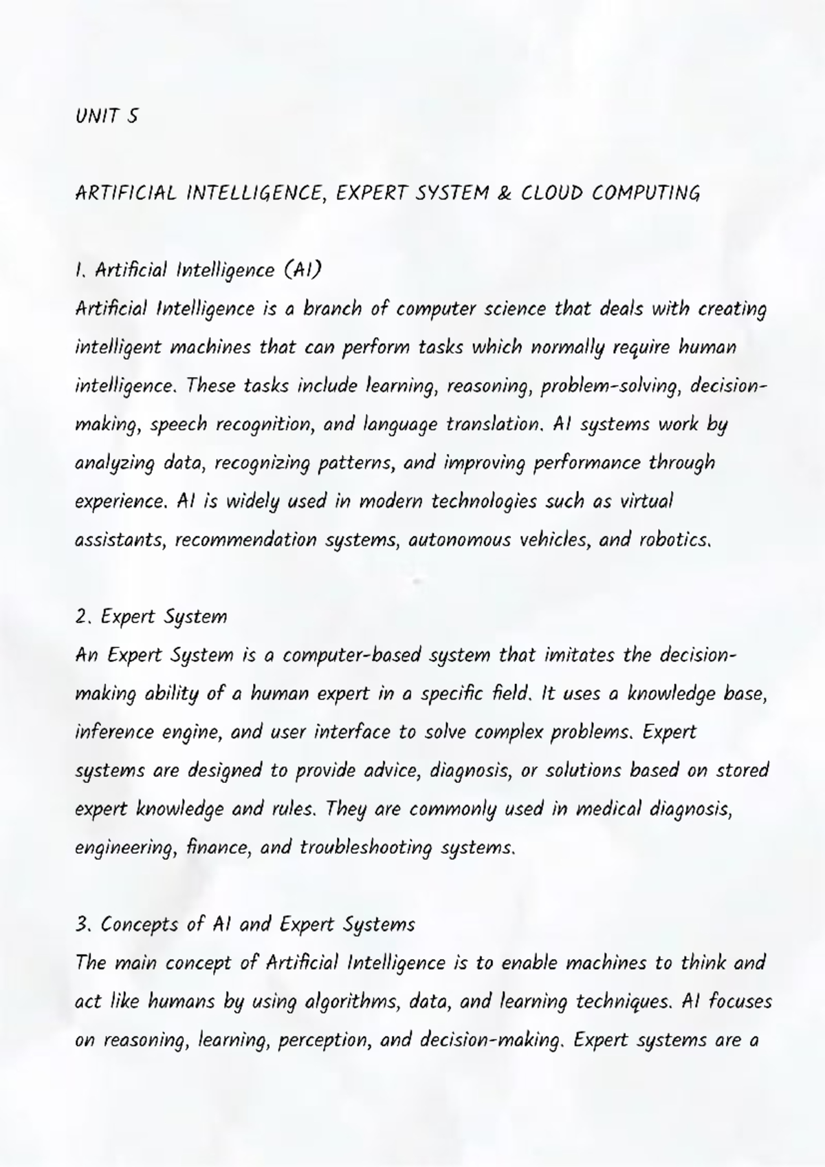 UNIT 5: AI & Expert Systems in Cloud Computing (Course Code 10015 ...