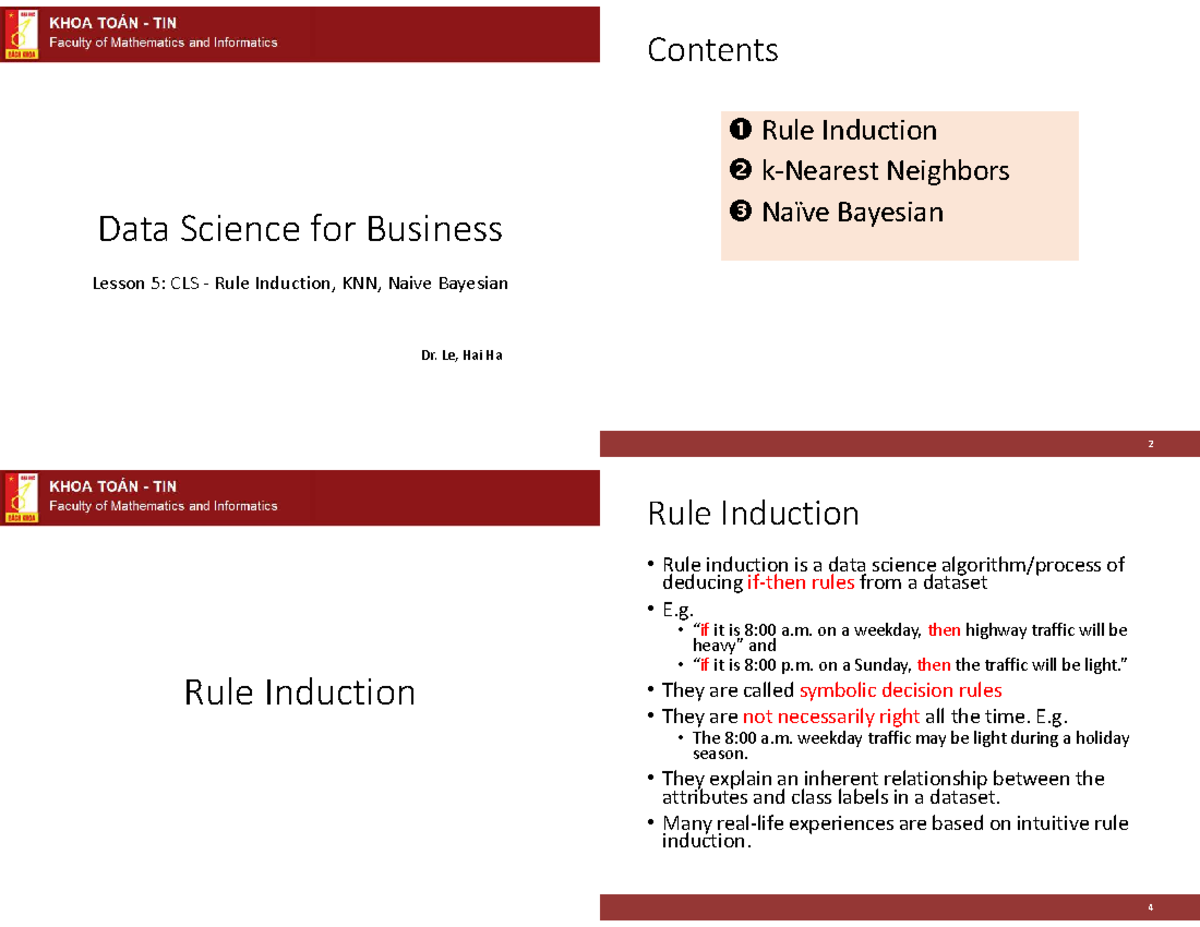 DS 5: Lesson on Rule Induction & Naïve Bayesian Methods in Data Science - Studocu