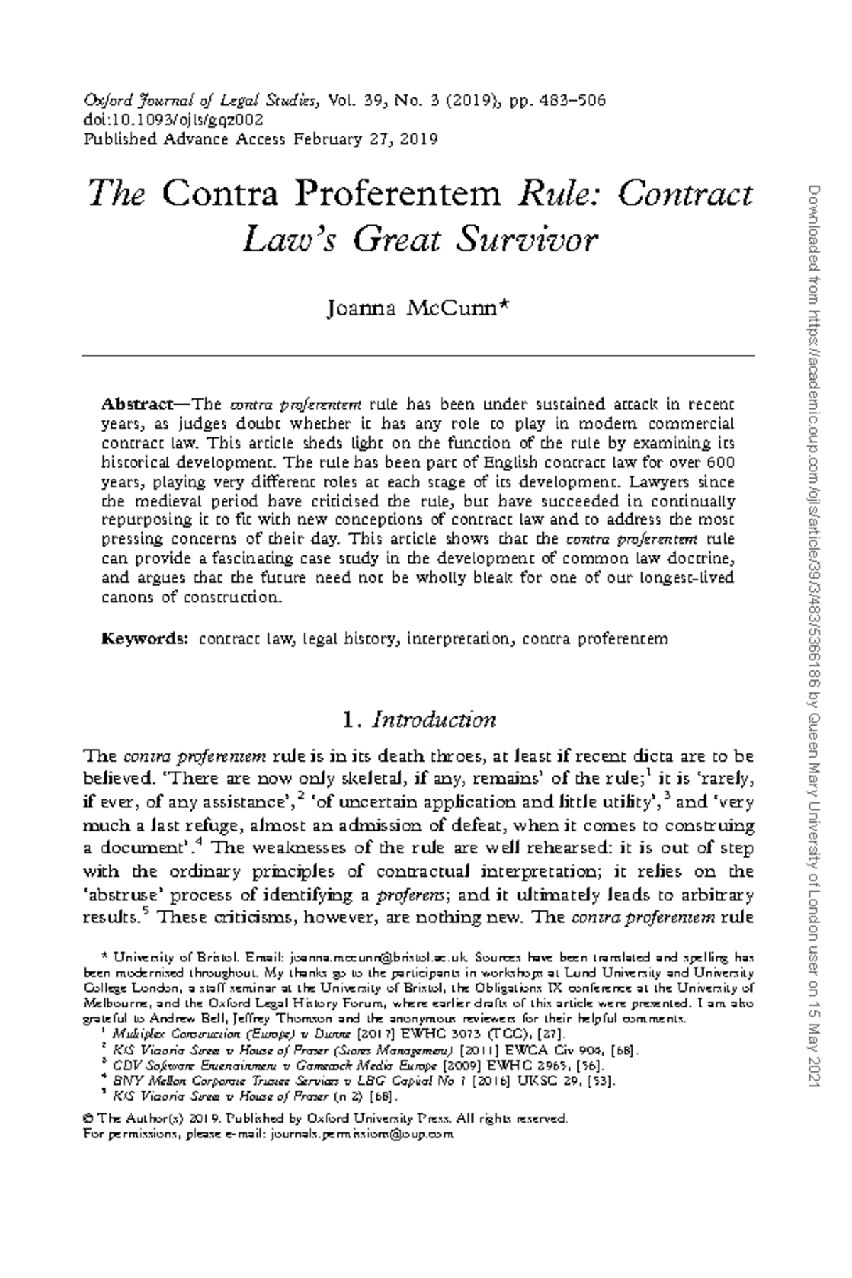 The Contra Proferentem Rule: Contract Law’s Great Survivor - Oxford ...