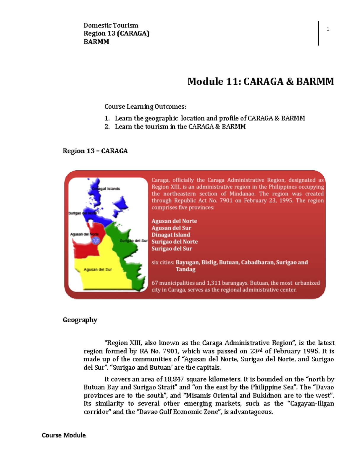 Module 11 - Exploring CARAGA & BARMM: Geography, Culture & Tourism ...