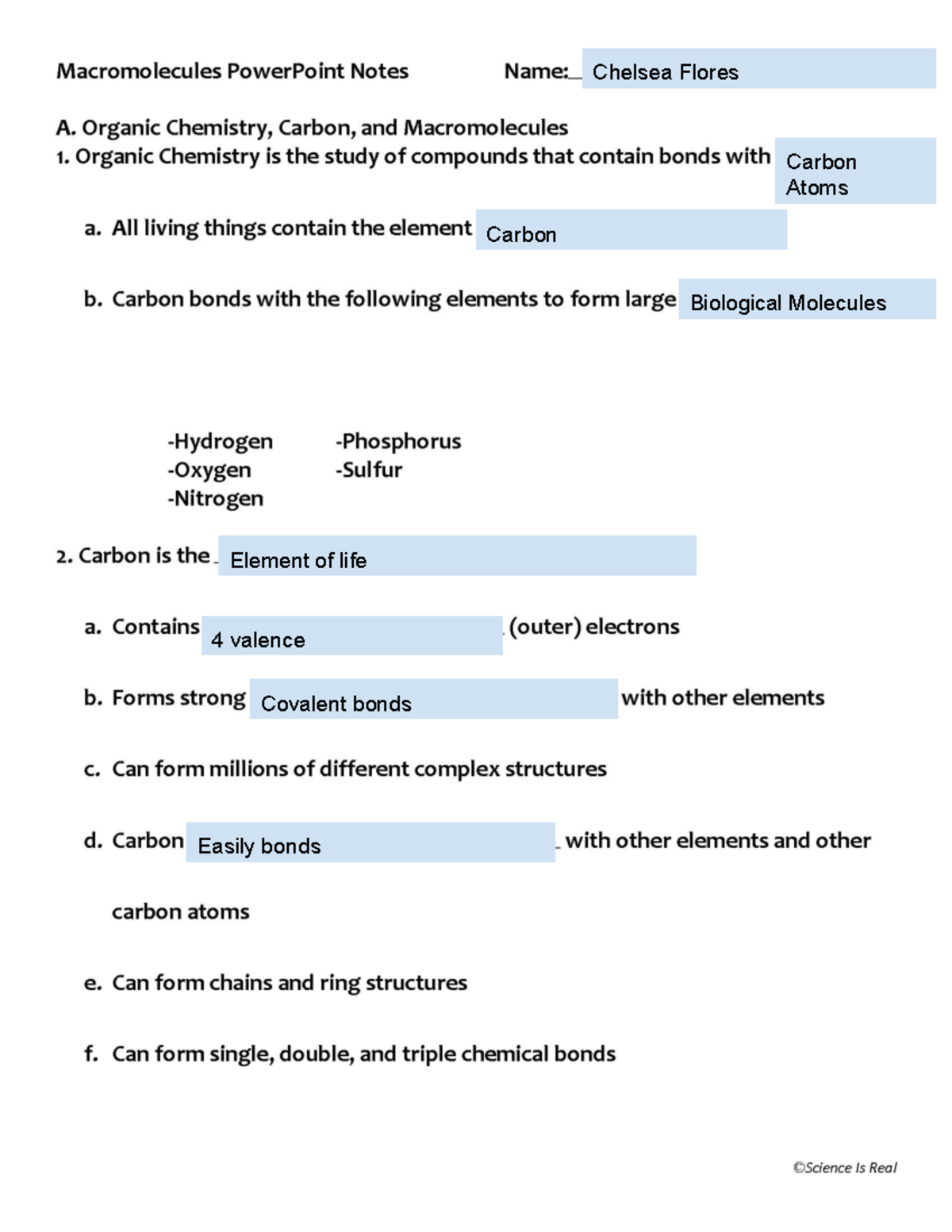 Chelsea Flores - SC 2021 Macromolecules Powerpoint Notes - Studocu