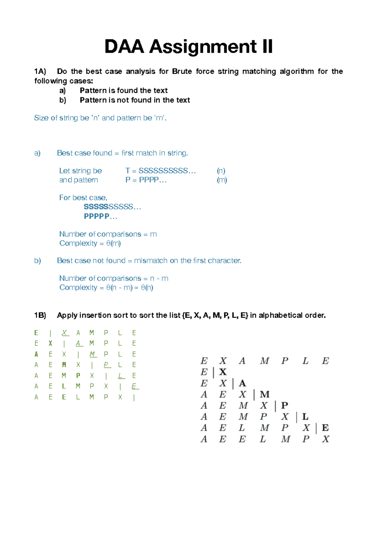 DAA2 - DAA notes - DAA Assignment II 1A) Do the best case analysis for ...