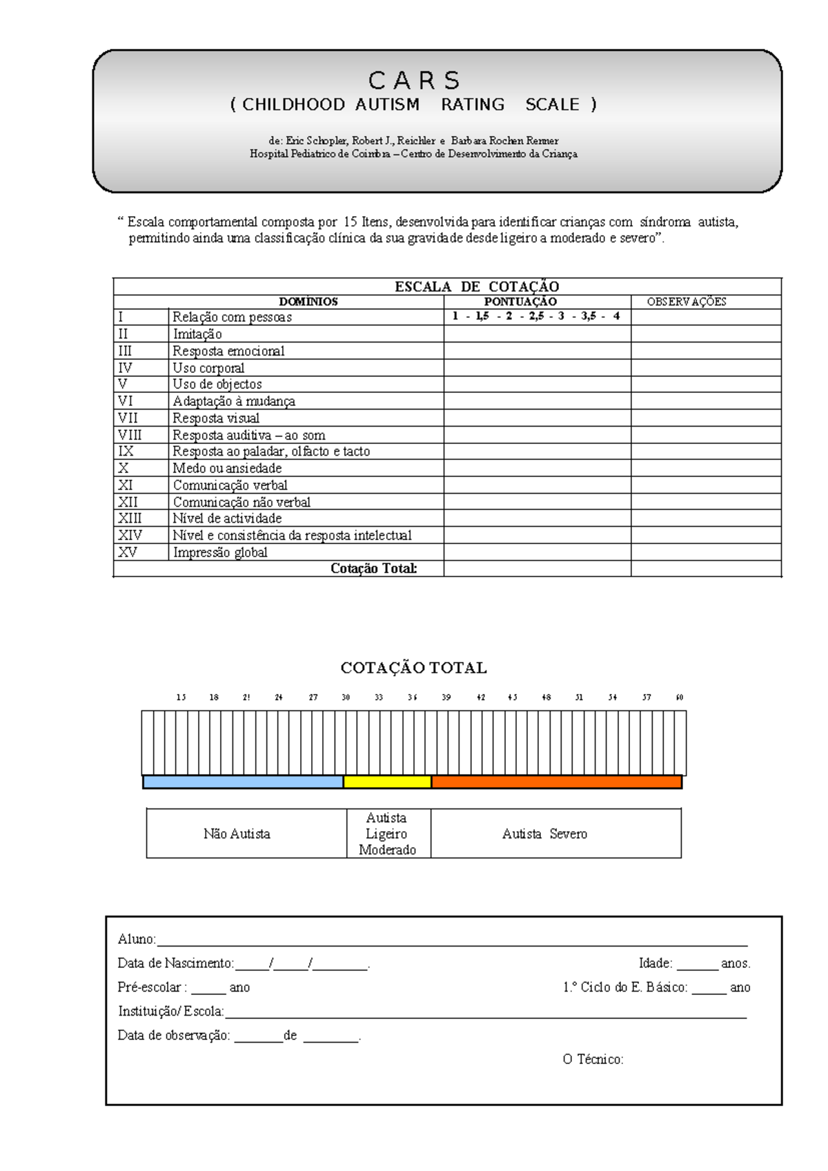 CARS (Childhood Autism Rating Scale) - Rastreios para Autismo - Studocu
