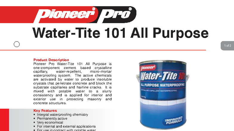 TDS for Pioneer Pro 101 All Purpose Waterproofing System - Studocu