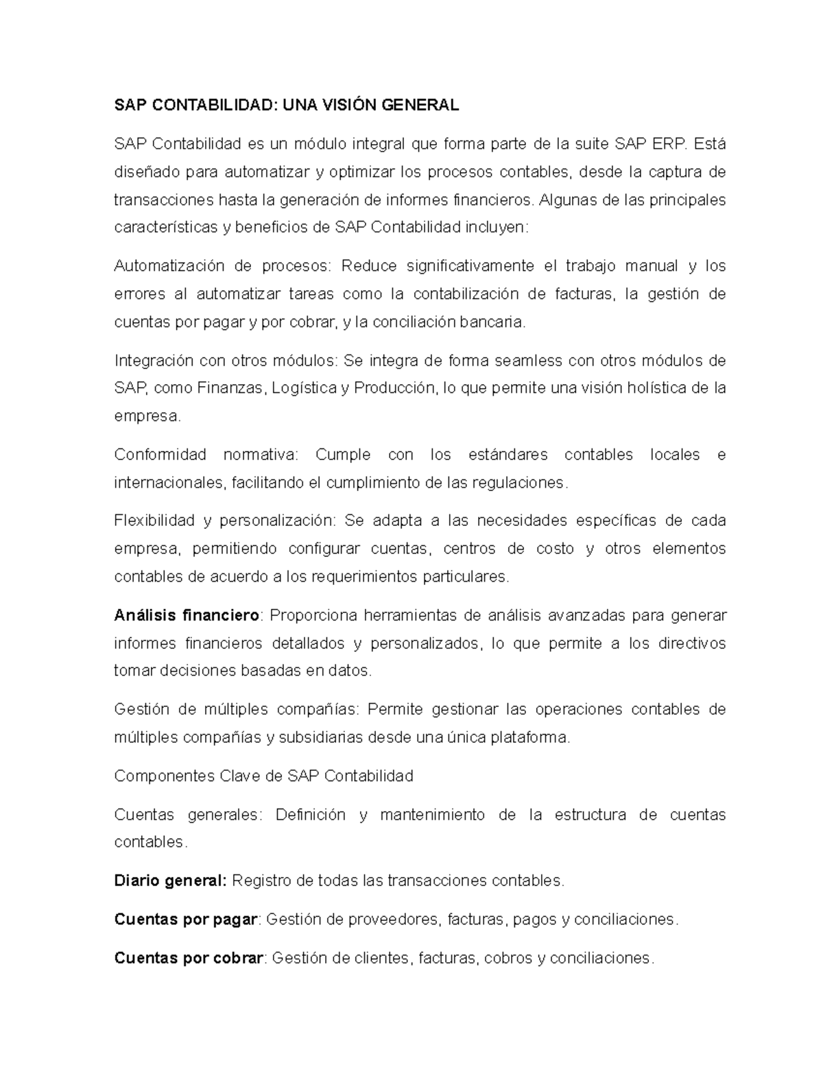 SAP Contabilidad: Introducción y Beneficios Clave del Módulo ERP - Studocu