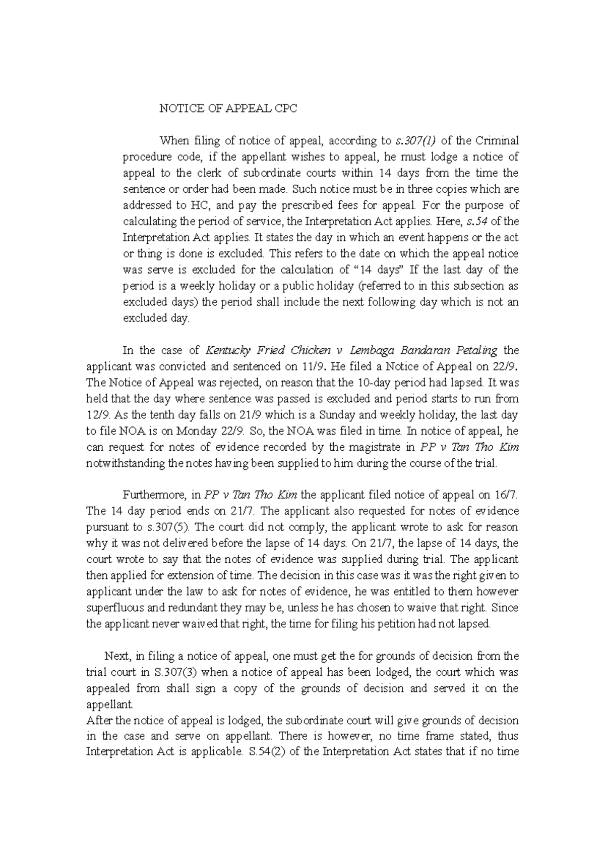 Notice of Appeal Sample - Criminal Procedure - MMU - Studocu
