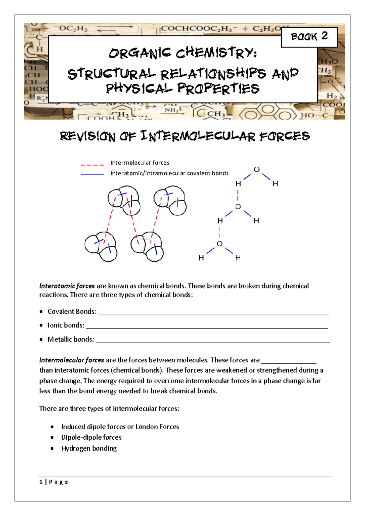 Organic Chemistry 2: Properties and Intermolecular Forces Revision ...