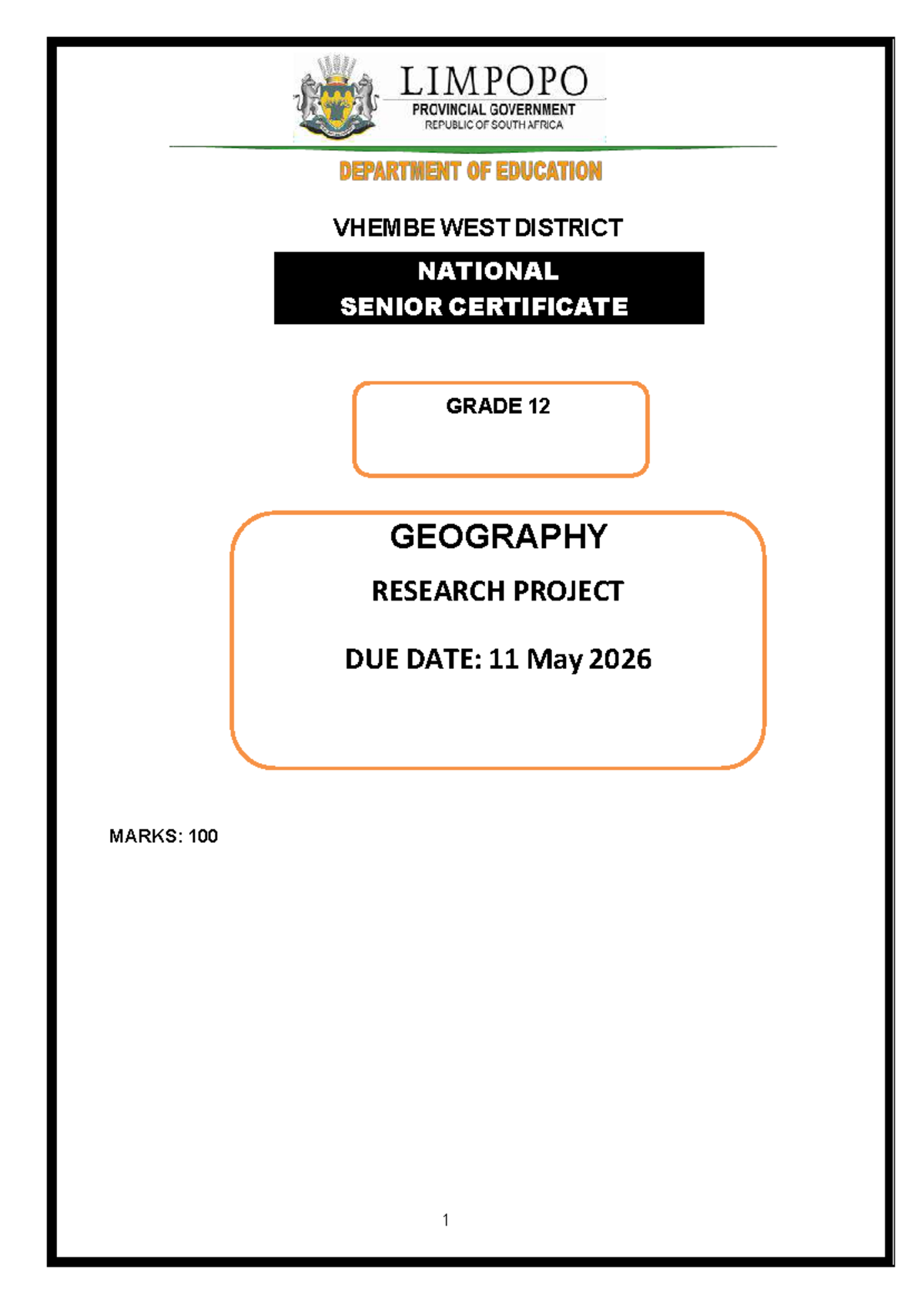 Final Geography Research Project for Grade 12 (VHEMBE WEST DISTRICT ...