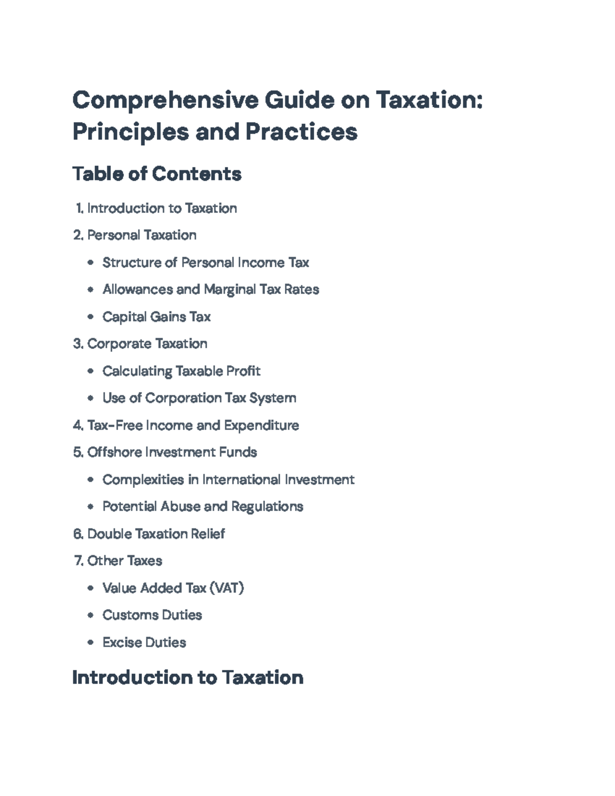Comprehensive Guide to Taxation: Principles and Practices ...