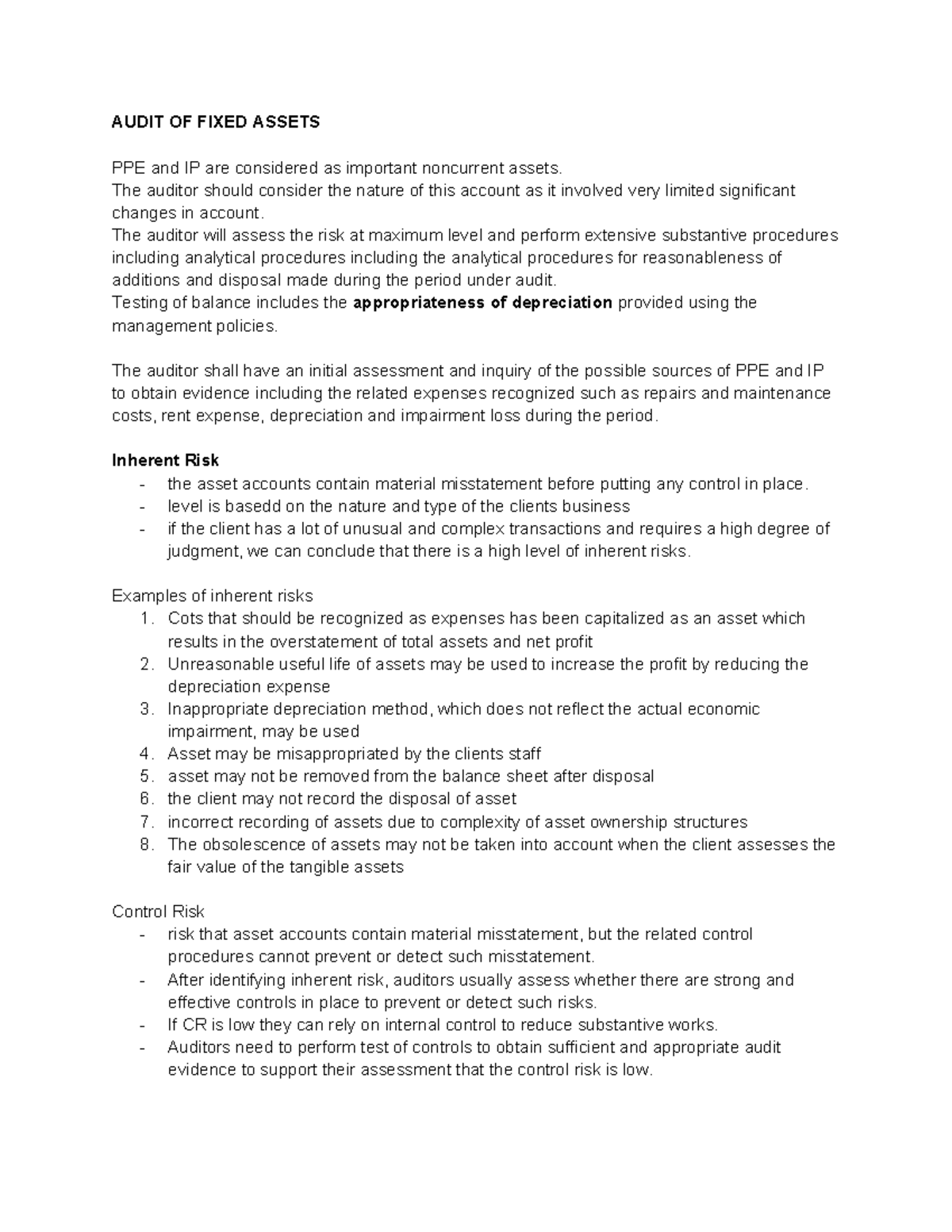 Audit of Fixed Assets - Insights and Procedures for Course AUDIT 5 ...
