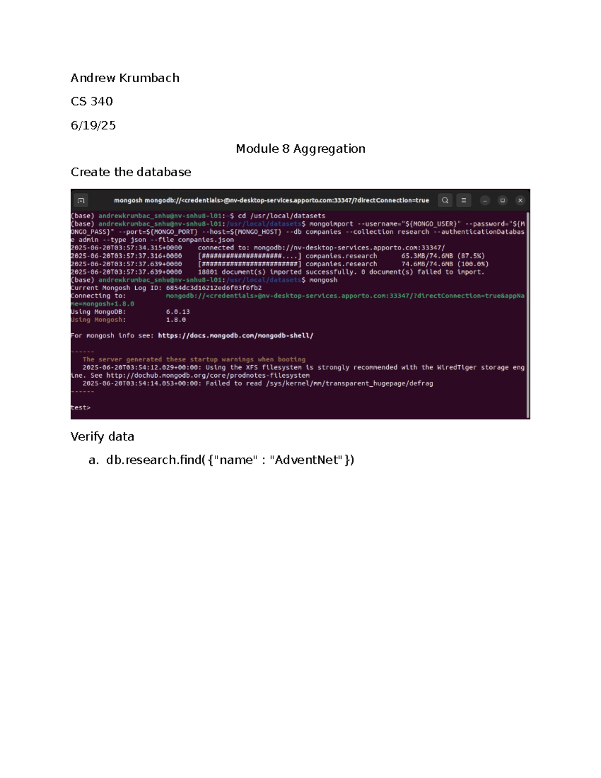 CS 340 Module 8 - Aggregation Pipeline for US Offices Analysis - Studocu