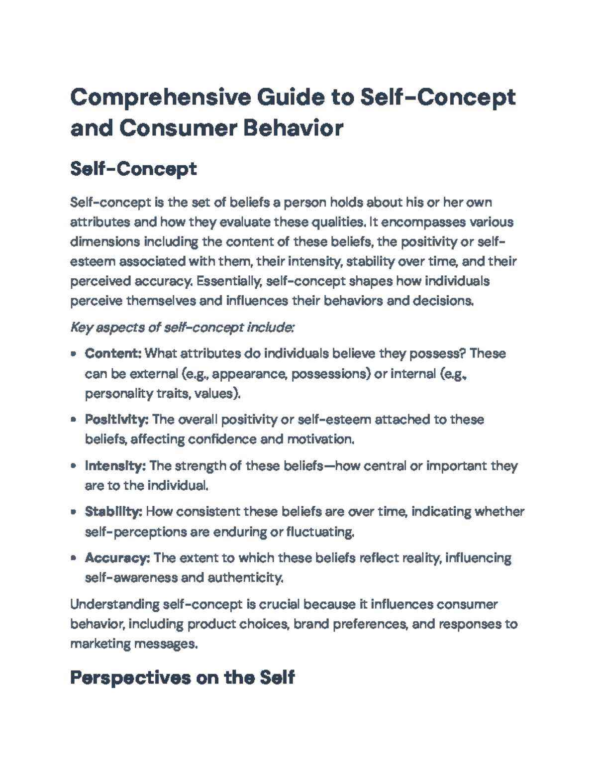 Comprehensive Guide to Self-Concept & Consumer Behavior Insights (CB 101) - Studocu