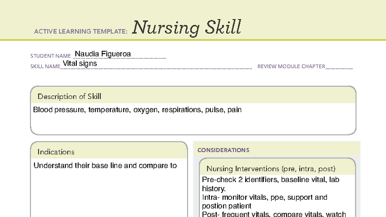 ACTIVE LEARNING TEMPLATE: Nursing Skill - Vital Signs Review - Studocu