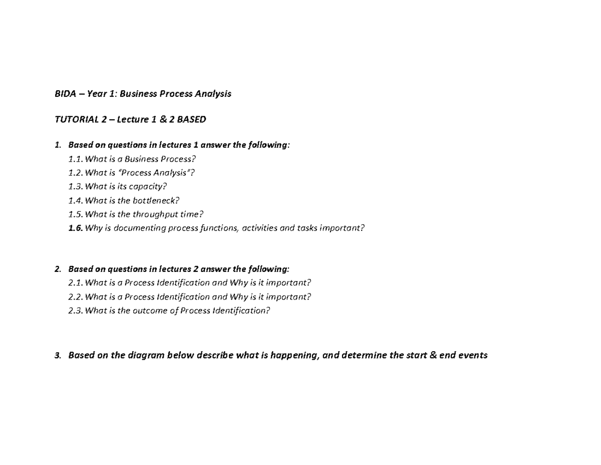 BIDA Year 1: Business Process Analysis Tutorial 2 Lecture Notes - Studocu