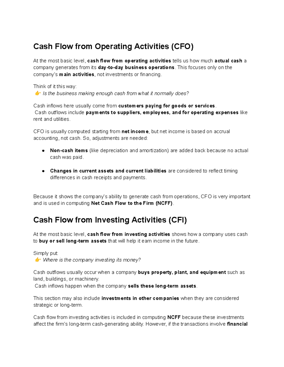 CFO & CFI Analysis: Understanding Cash Flow Activities - Studocu