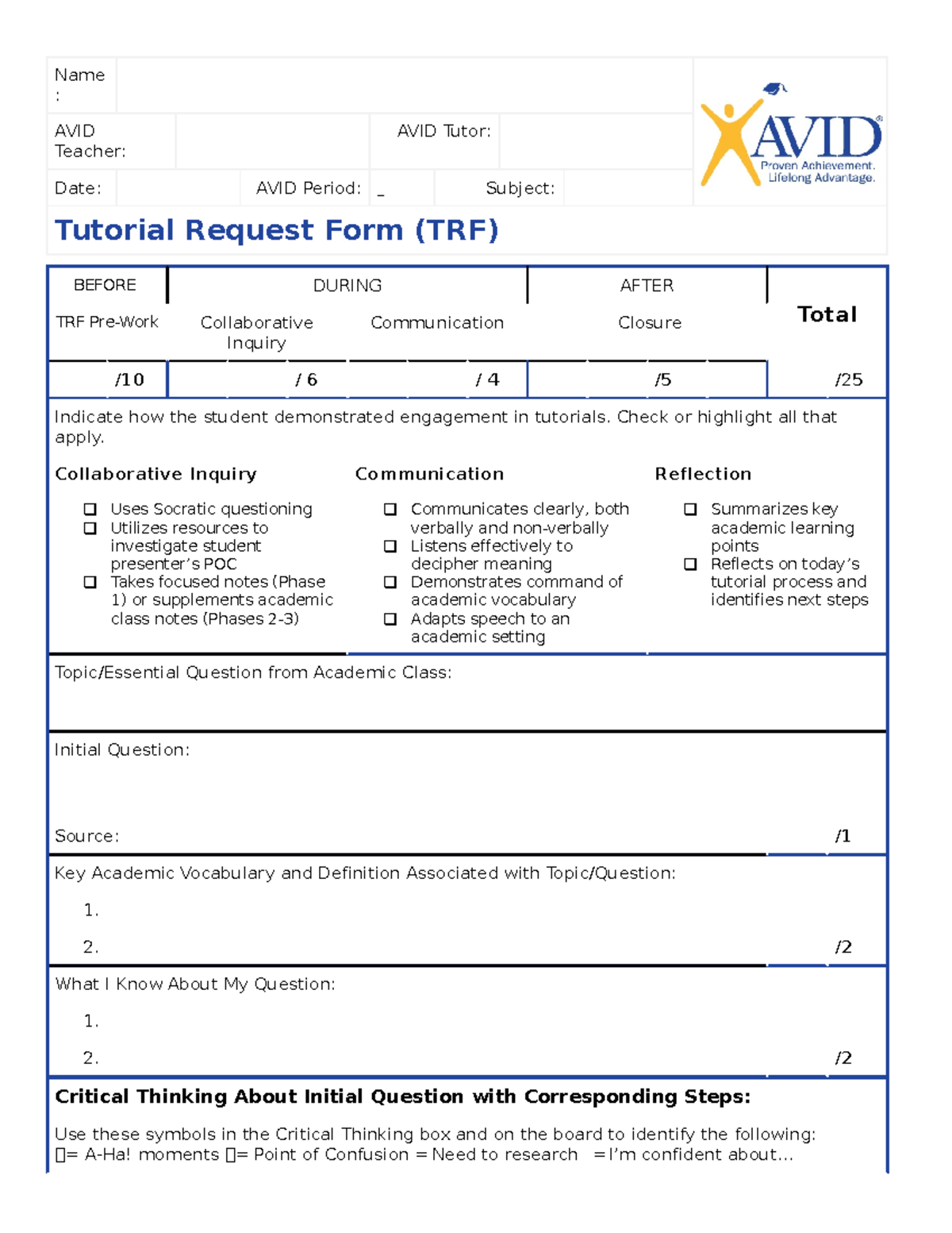 AVID Tutorial Request Form (TRF) - Fillable Word Format - Studocu