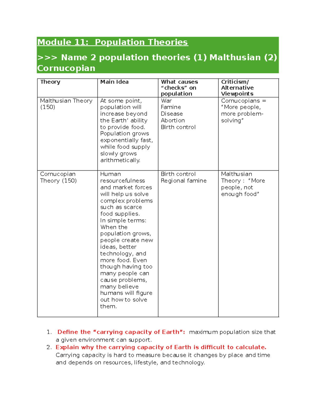 Module 11-14: Population Theories and Demographic Changes - Studocu
