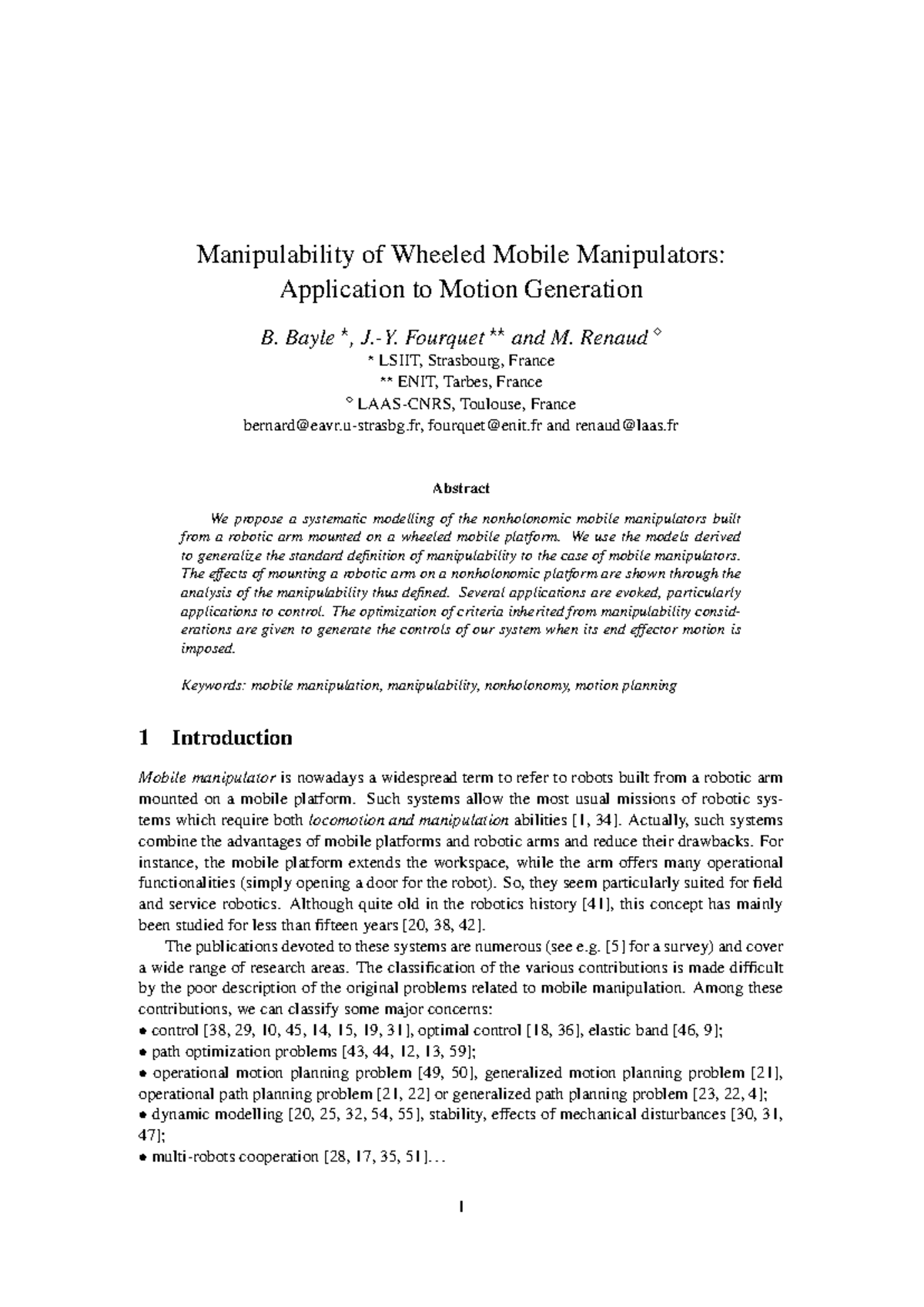 Manipulability of Wheeled Mobile Manipulators: Motion Generation Study ...