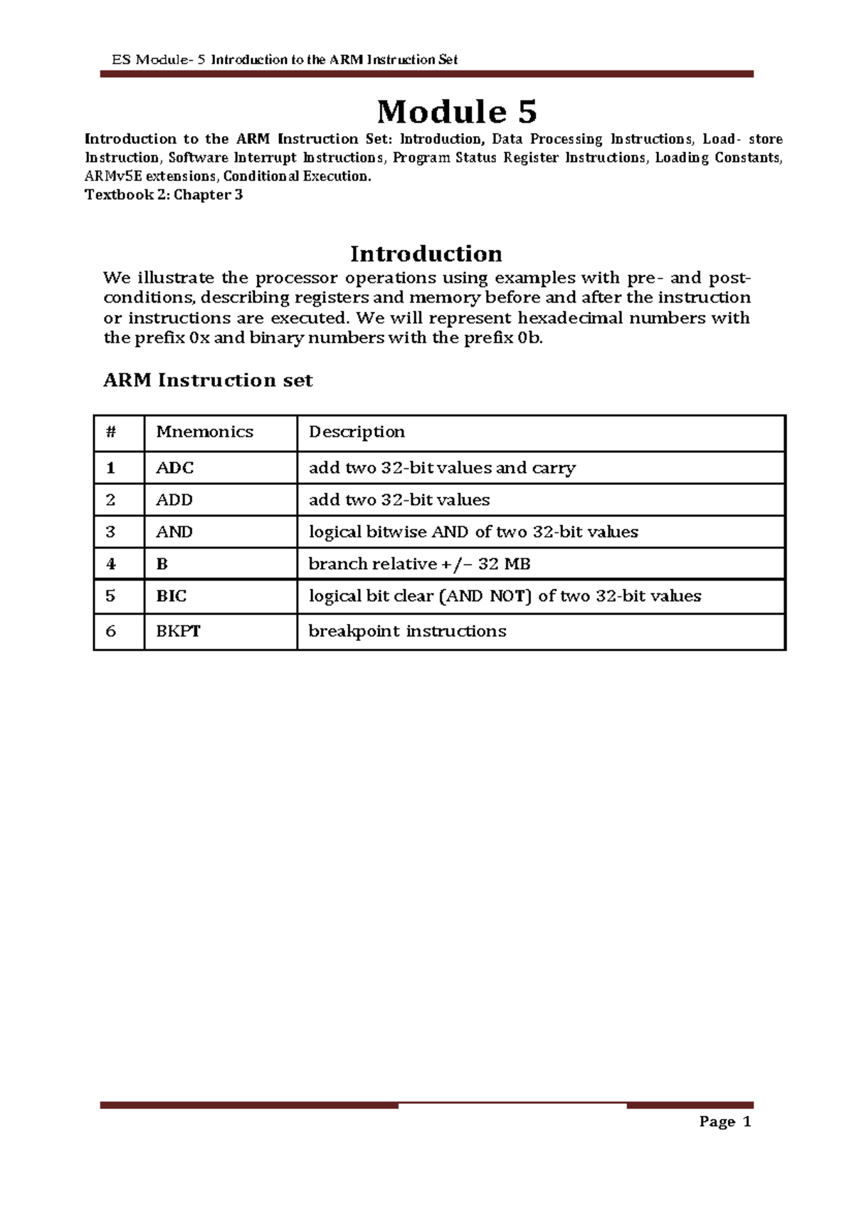 ES 5 Module 5: Overview of the ARM Instruction Set - Studocu