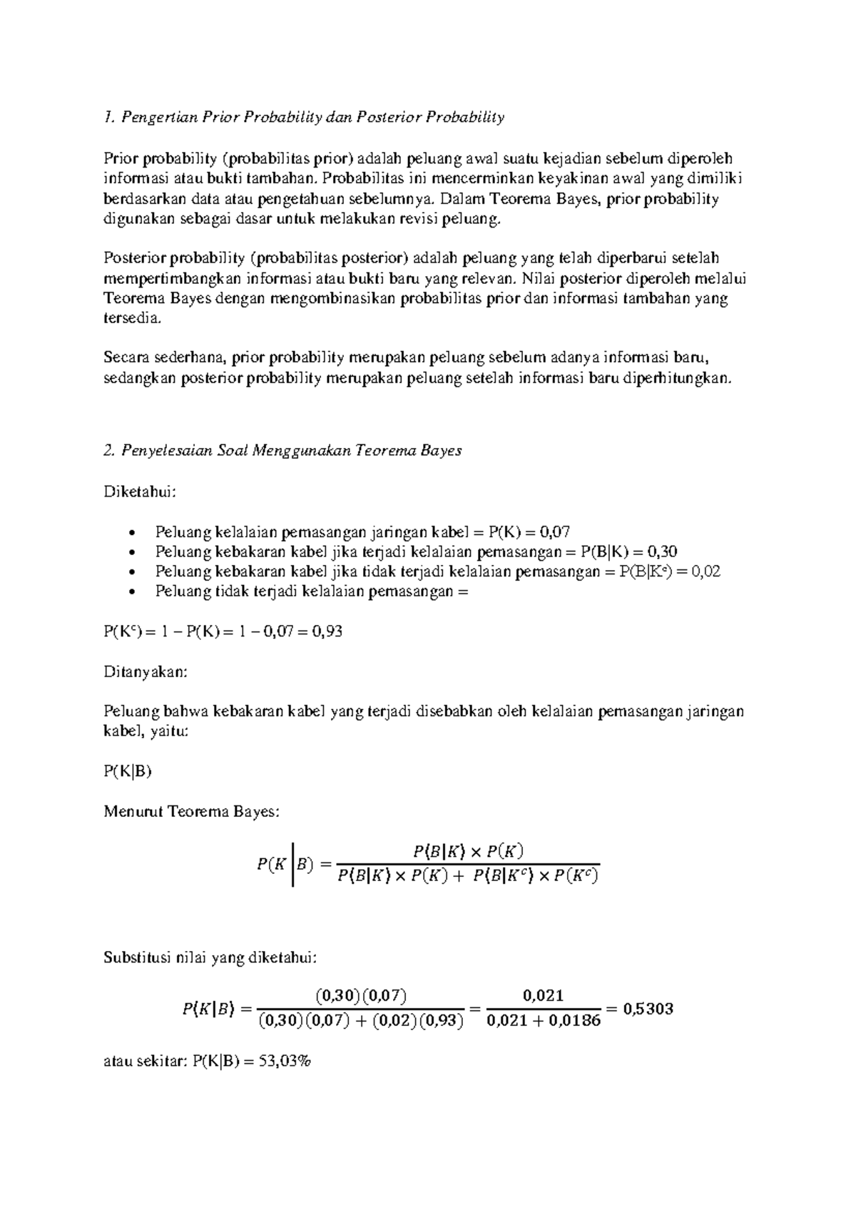 Diskusi 8: Prior dan Posterior Probability dalam Teorema Bayes - Studocu