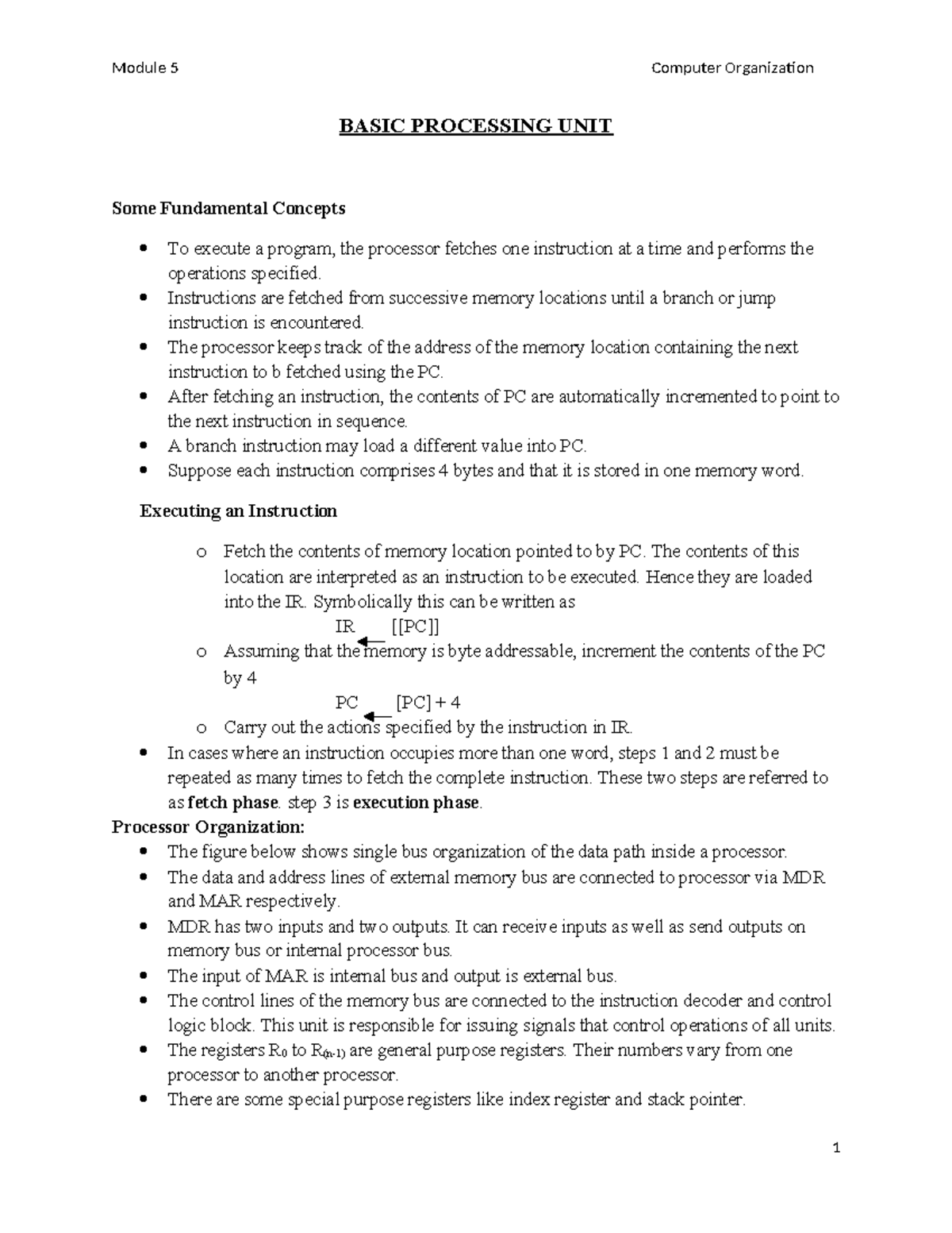 Module 5 COA Notes: Understanding the Basic Processing Unit - Studocu