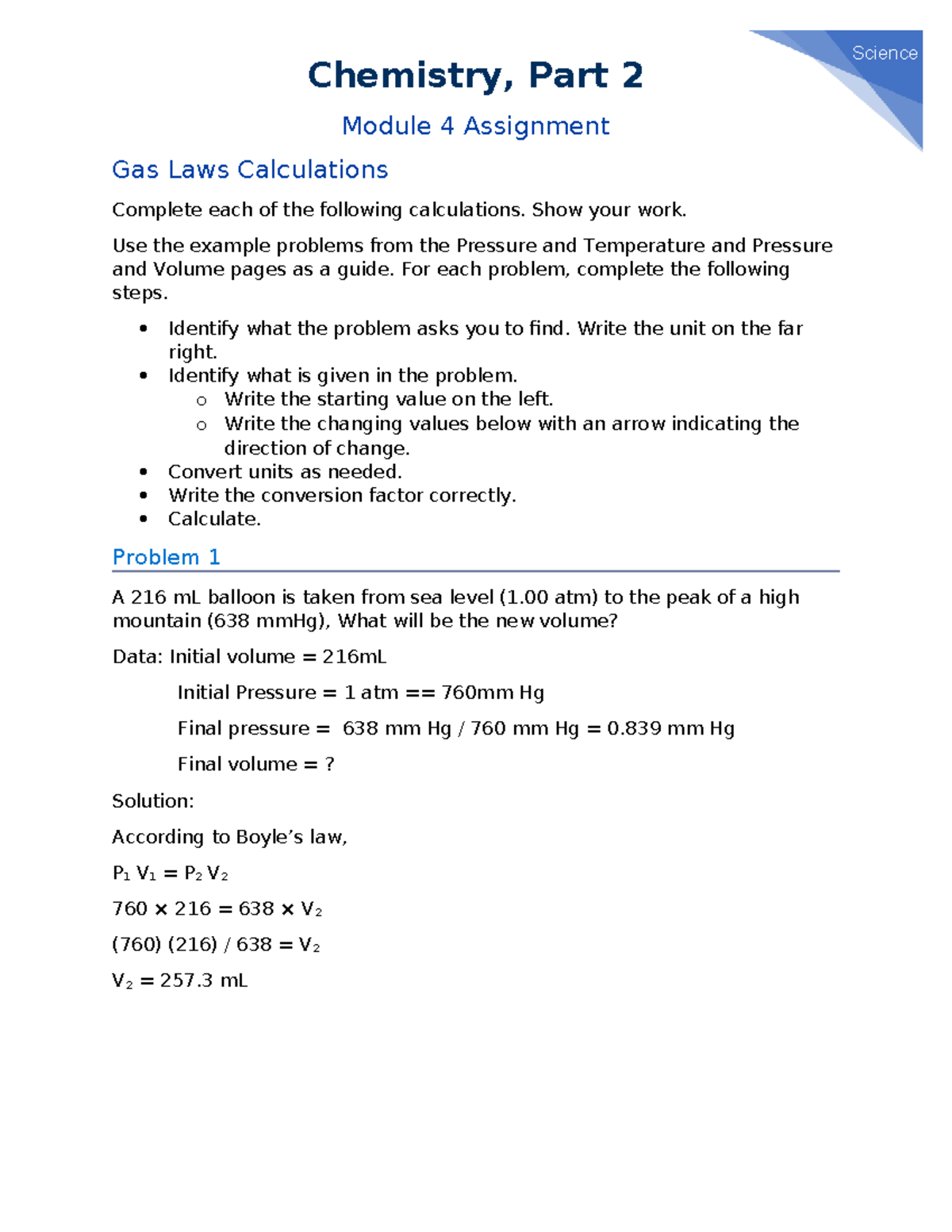CHEM-043 M04 Gas Laws Calculations Assignment Guide - Studocu