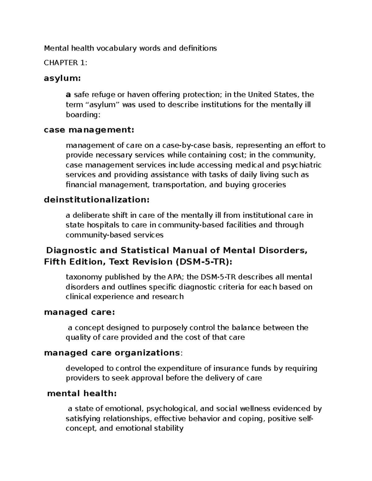 Mental health vocabulary words and definitions - , a painful symptom ...