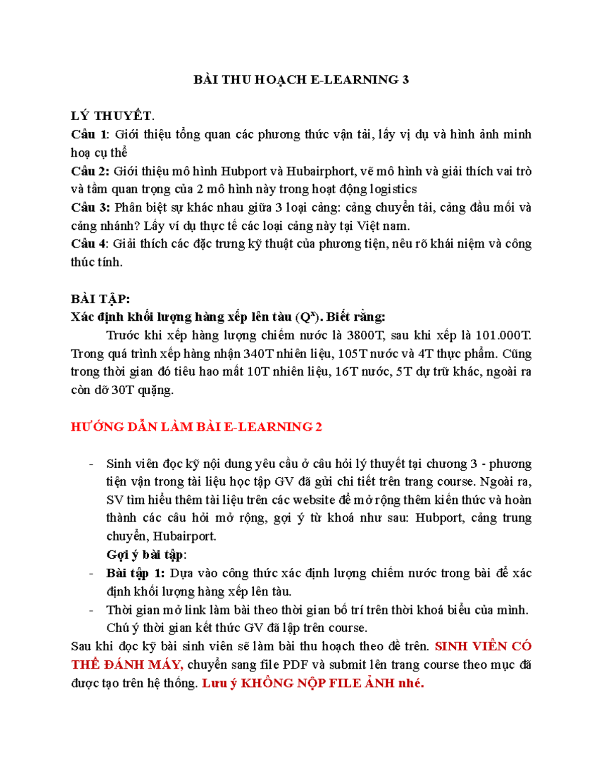 Bài Thu Hoạch E-Learning 3 - Phương Thức Vận Tải và Cảng Ở VN - Studocu