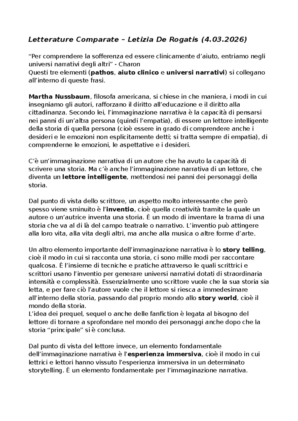 Letterature Comparate: Narrazione, Empatia e Malattia (4.03.2026) - Studocu