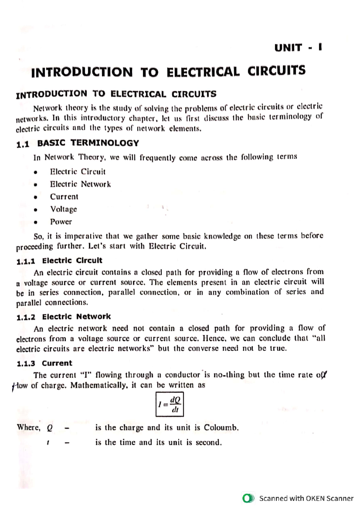 CNA UNIT1 - EC25C02 Introduction to Electrical Circuits and Network ...