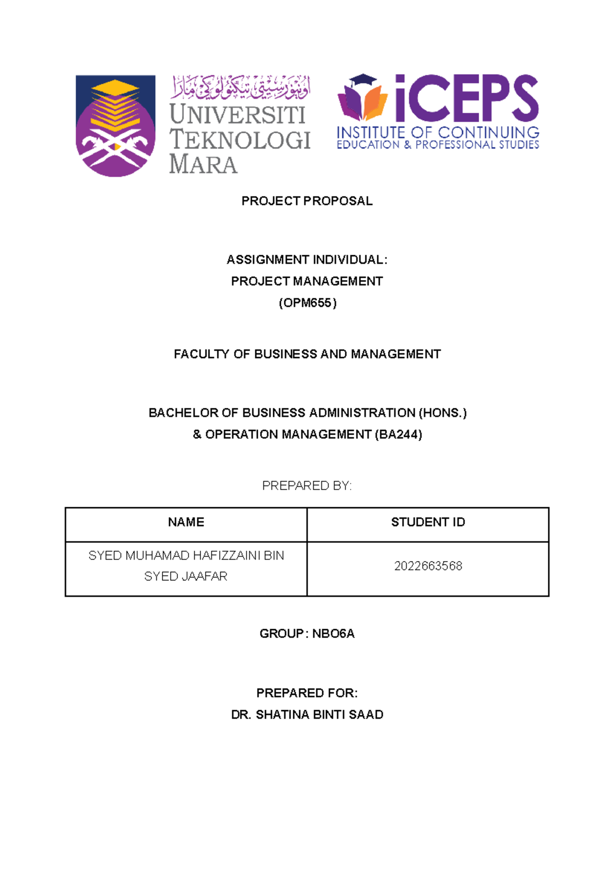 OPM655 Project Proposal: Supply of Stationery to Hospital Shah Alam ...