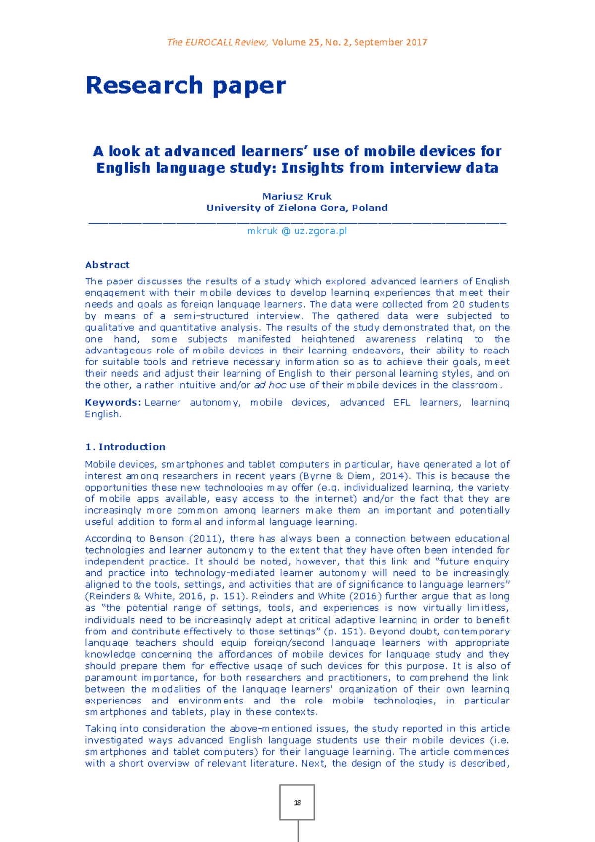 Advanced Mobile Device Use in English Learning: Insights from EFL ...
