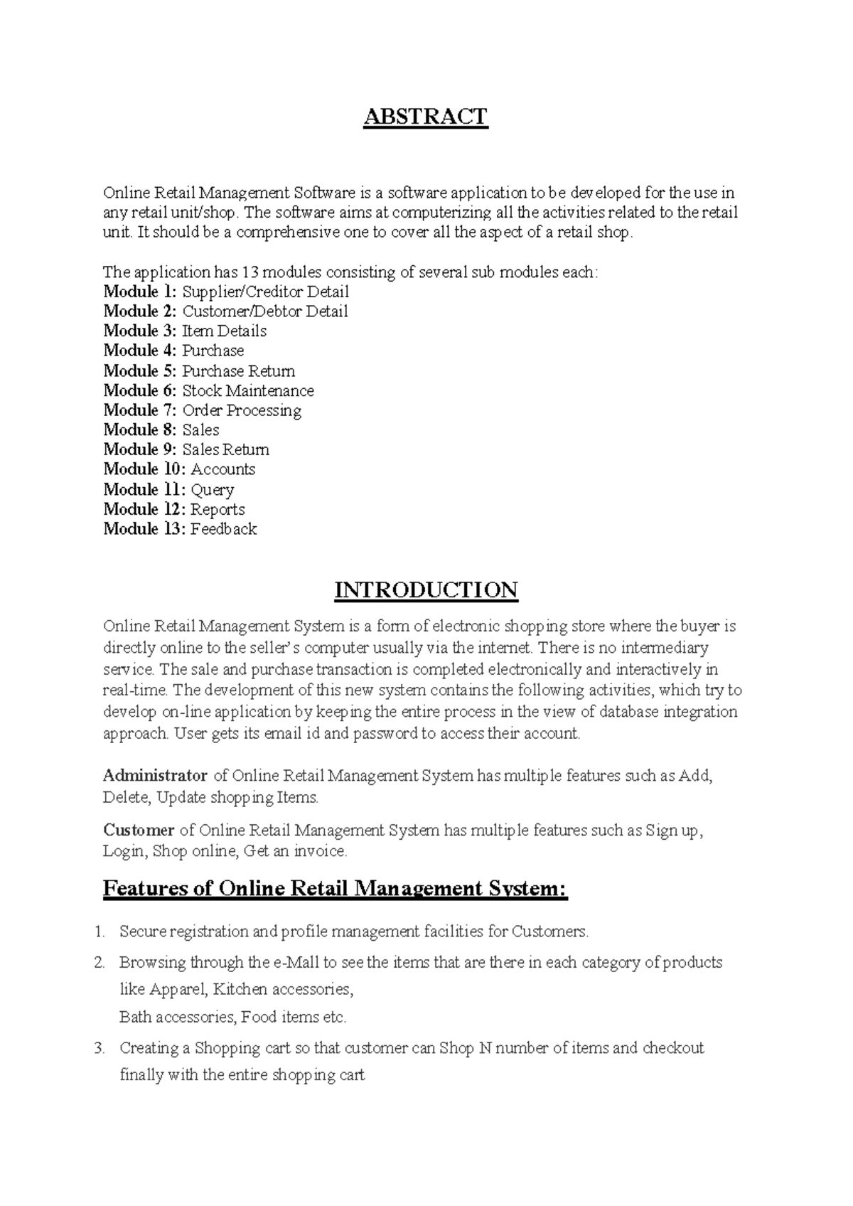 Online Retail Management System Documentation - Course Code: ORM101 ...