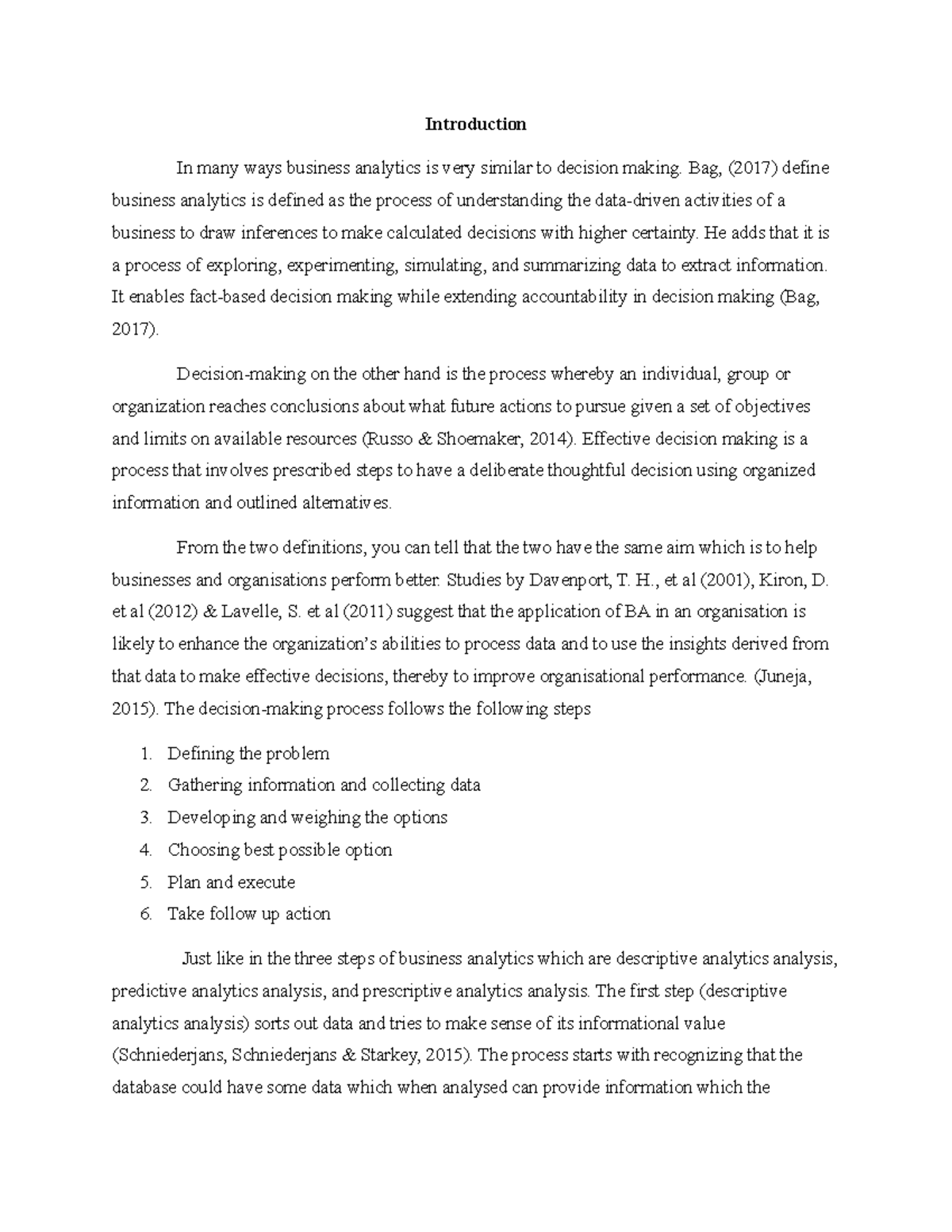 Module 1 discussion - Introduction In many ways business analytics is ...
