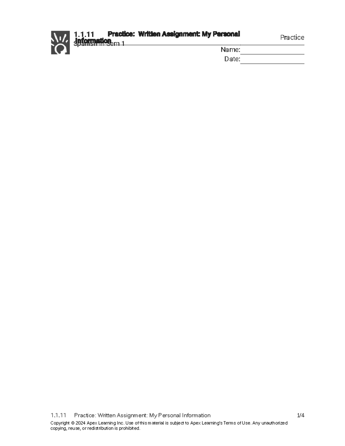 Practice Written Assignment: My Personal Information - Spanish 3 - Studocu