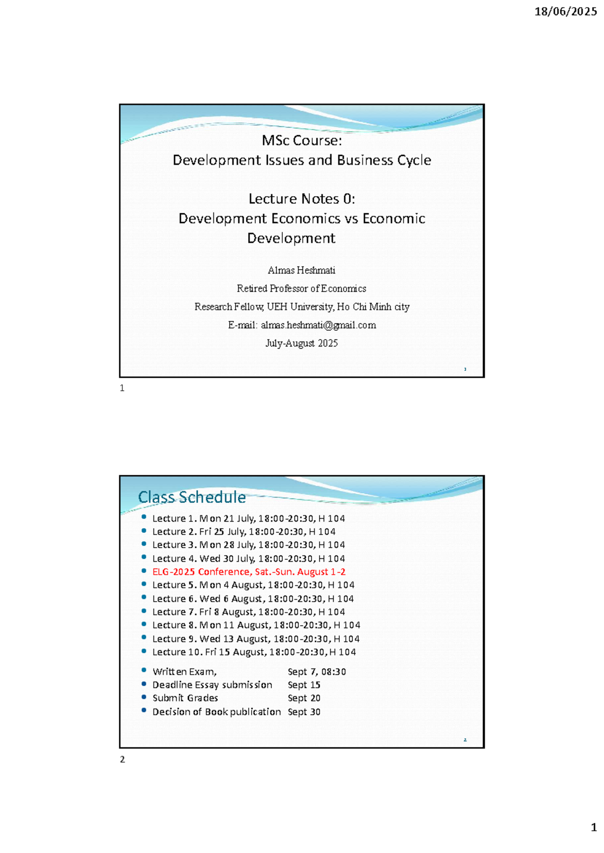 MSc Course: Development Issues and Business Cycle Lecture Notes 0 ...