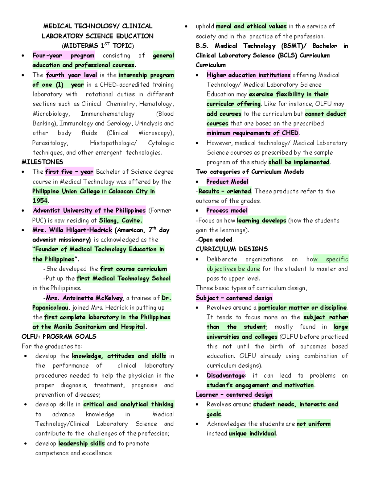 B.S. Medical Laboratory Science Education: Midterm Insights and ...