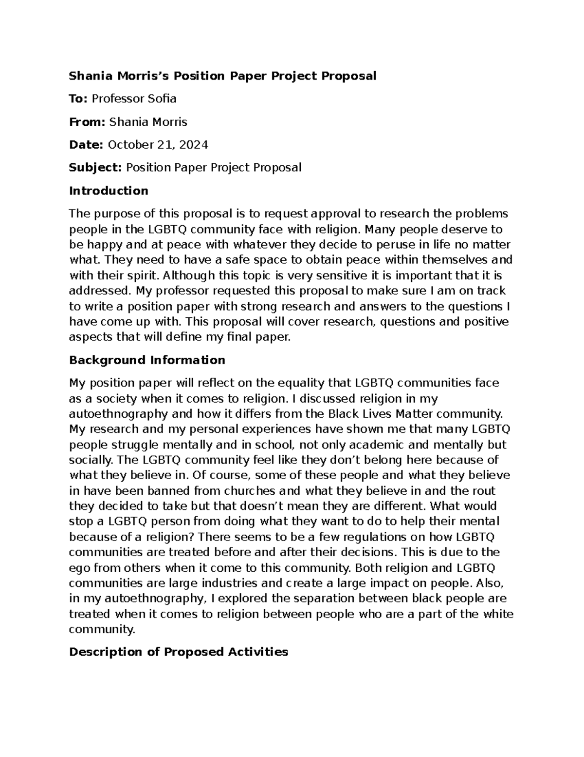 Proposal for Position Paper on LGBTQ & Religion - PSY 31 - Studocu
