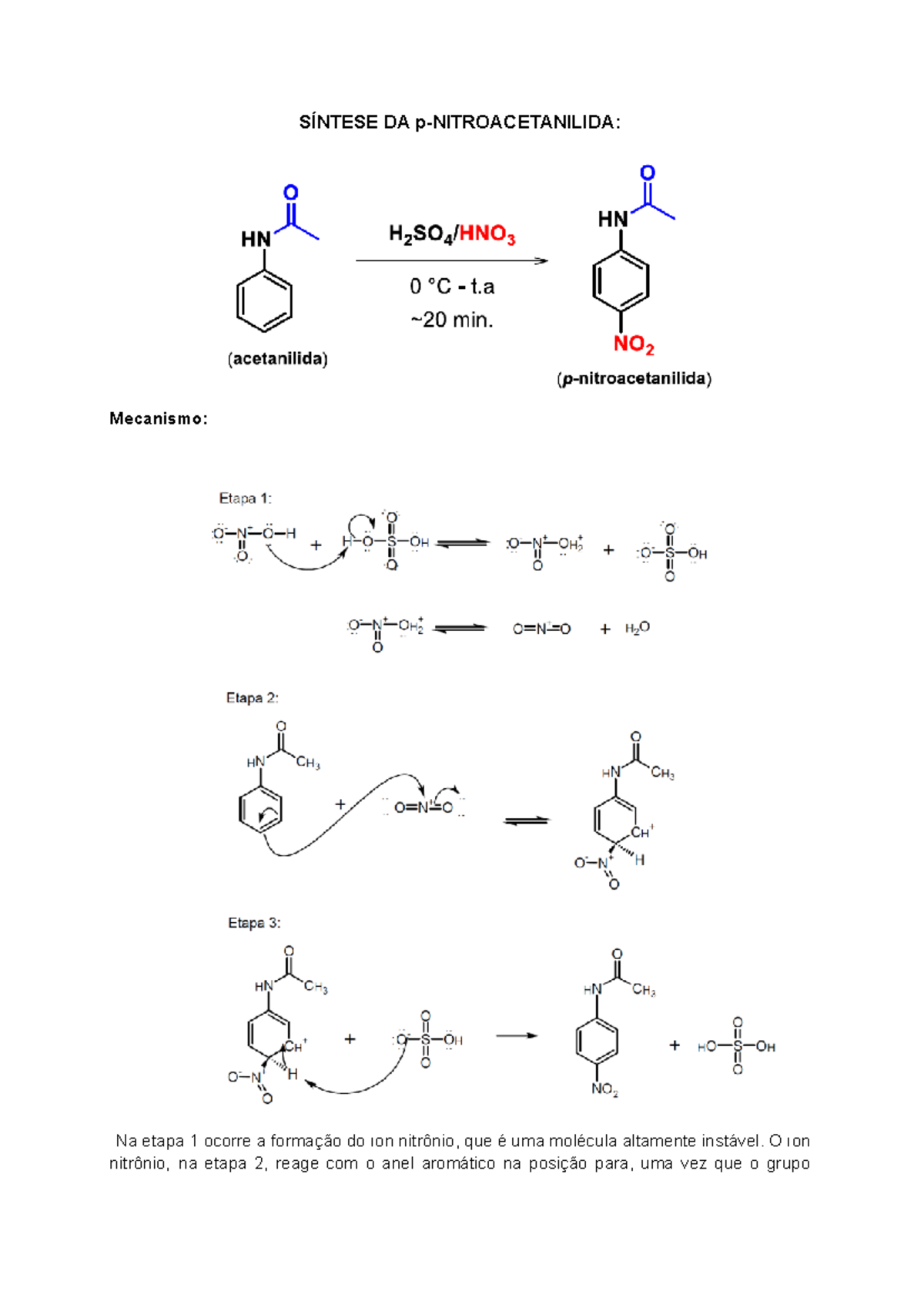 Síntese da p-Nitroacetanilida e Identificação de Carbonilas - Studocu