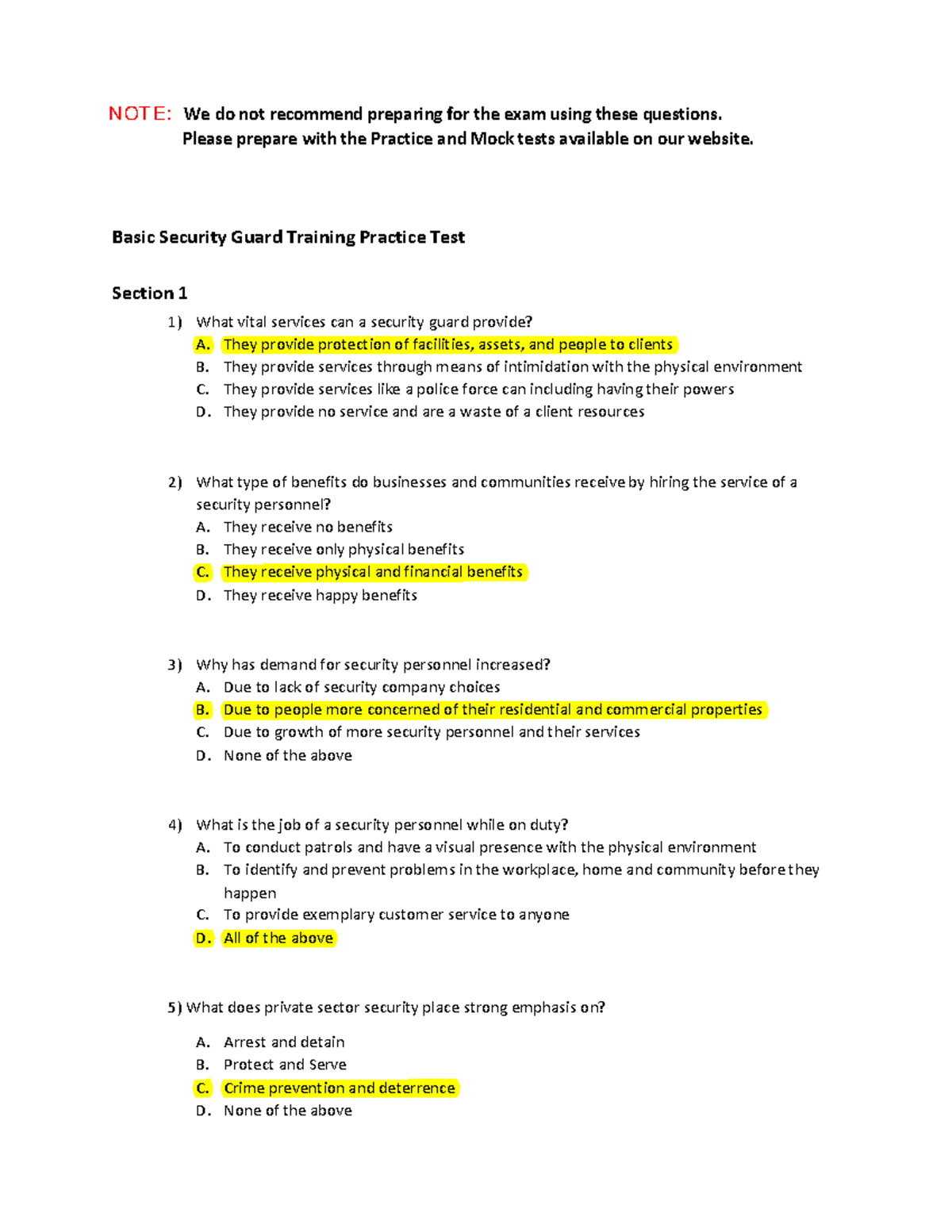 Basic Security Guard Training Practice Test - 350 MCQs - N OT E: We do ...
