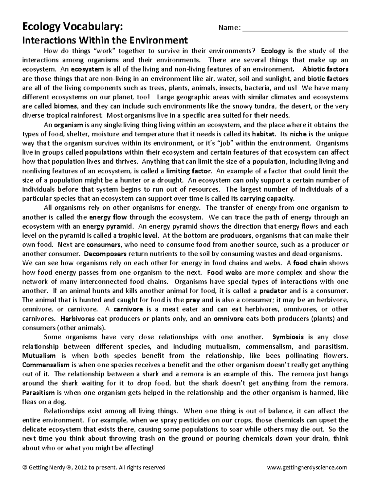 Ecology Vocabulary: Interactions in Ecosystems and Biomes - Studocu
