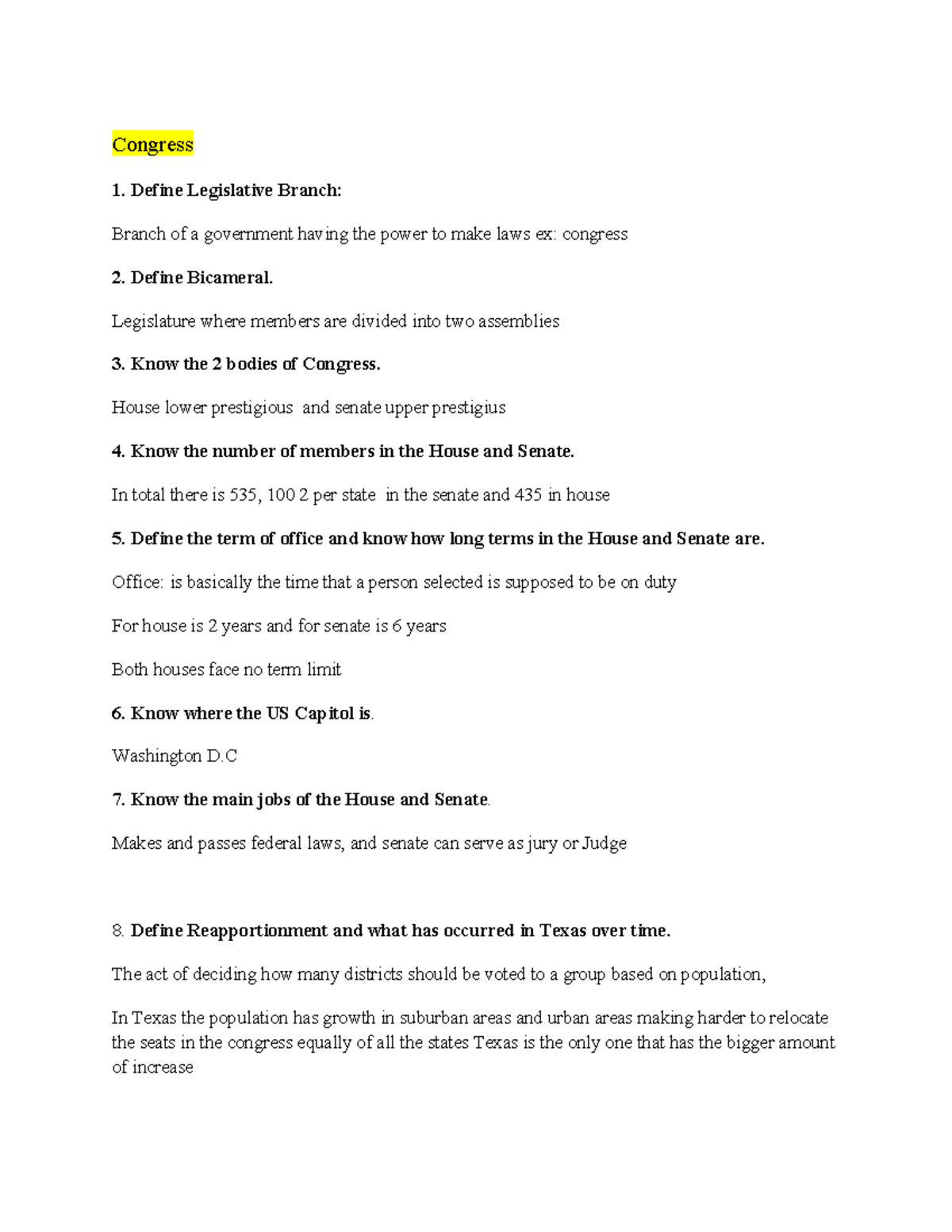 Legislative & Executive Branches Overview - GOV 101 Notes - Studocu